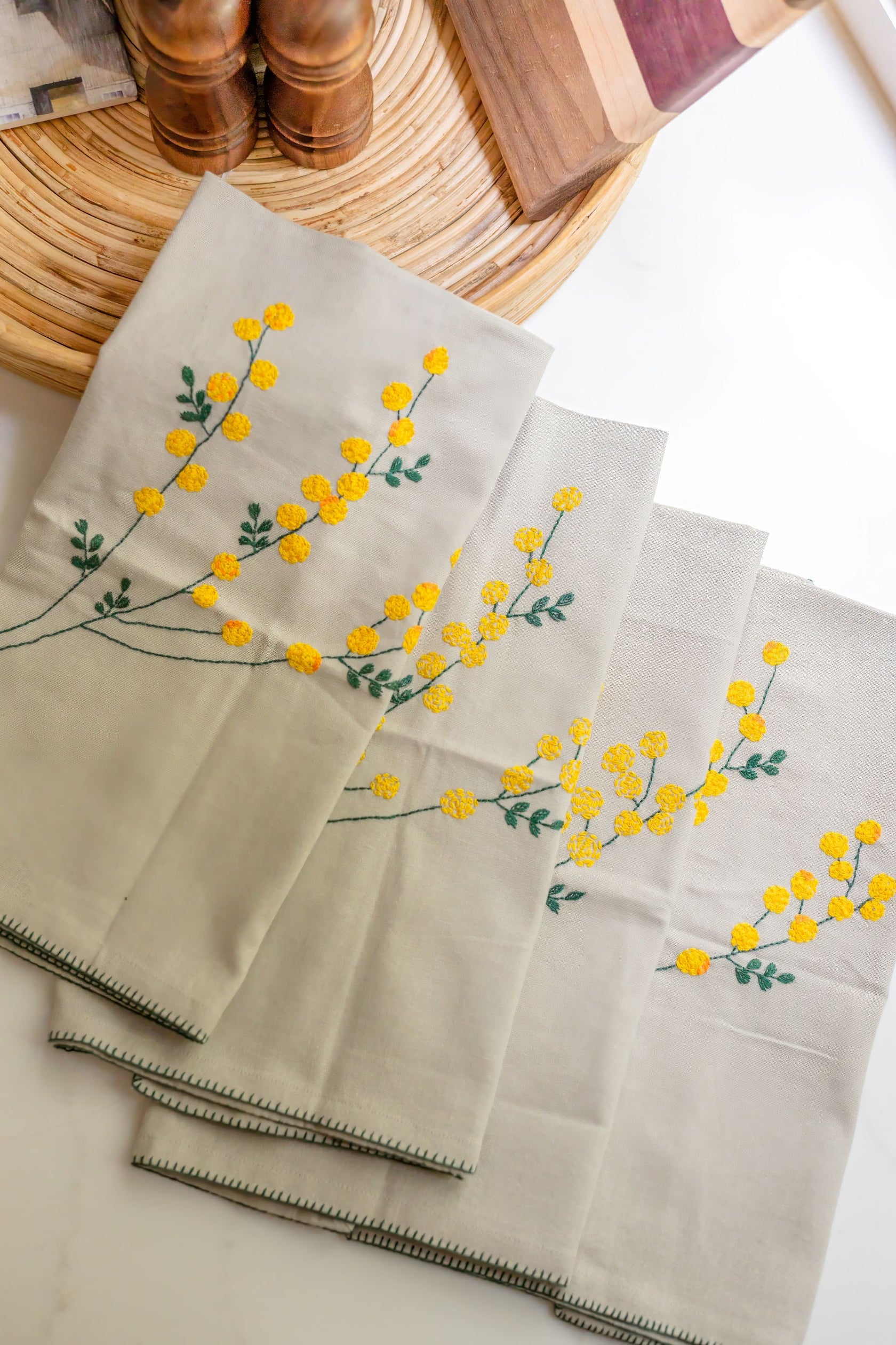 Golden Mimosa 'Embroidered' Tea Towels ( Set of 2) – Kathya