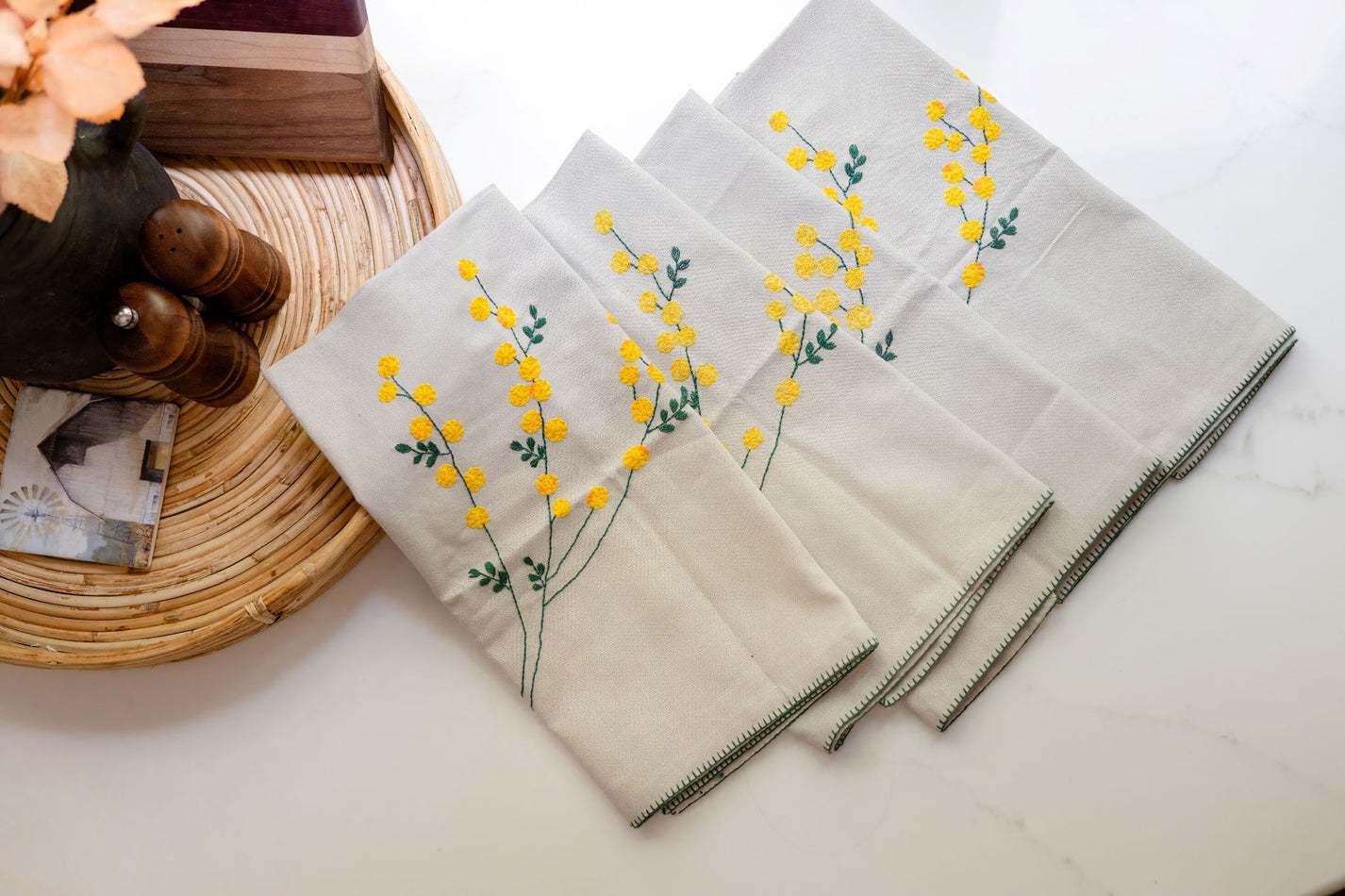Golden Mimosa 'Embroidered' Tea Towels ( Set of 2) – Kathya